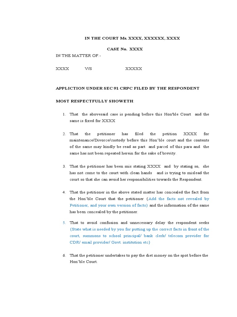CrPC 91 Template | Affidavit | Judiciaries