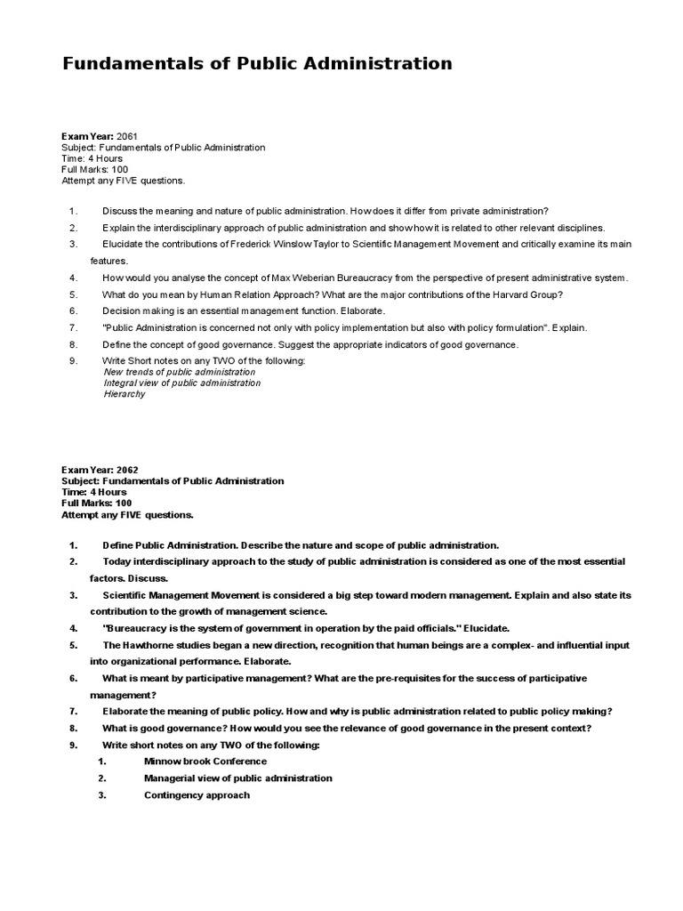 Fundamentals of Public Administration | PDF | Public Administration ...