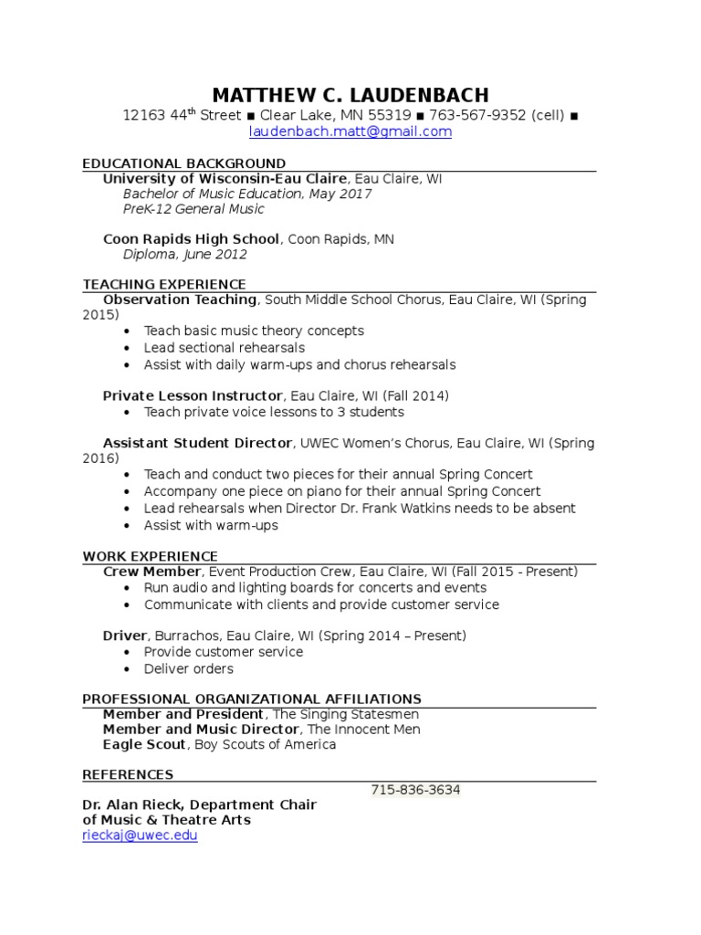 Matthew Laudenbach Music Education Resume | PDF