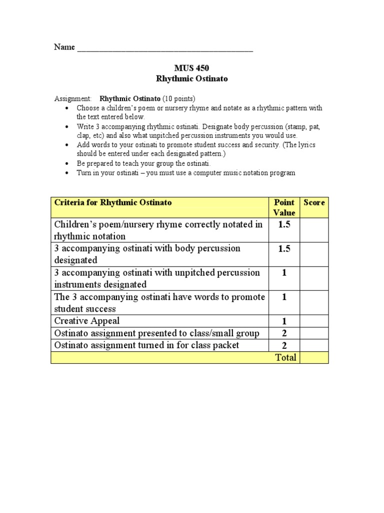 Rhythmic Ostinato Criteria | PDF