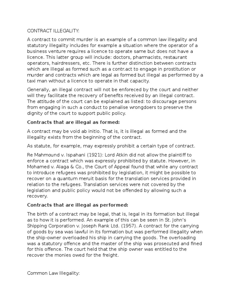 Contract Illegality | Public Policy Doctrine | Civil Law (Legal System)