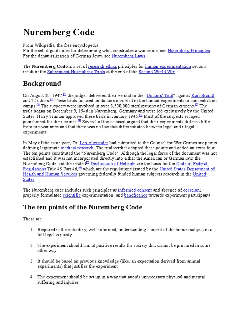 Nuremberg Code | PDF | Applied Ethics | Social Institutions