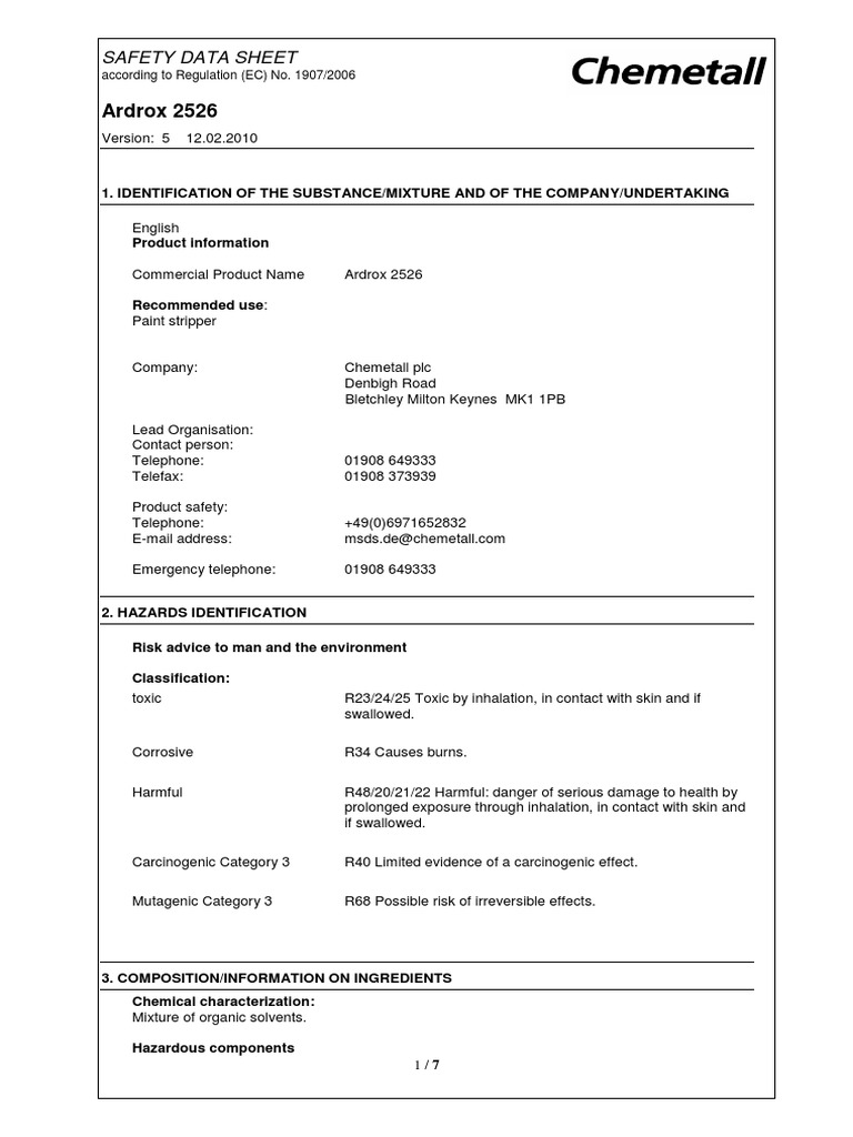 ARDROX-2526-MSDS | Toxicity | Personal Protective Equipment