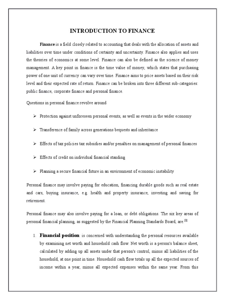 Introduction To Finance | PDF | Financial Capital | Investing