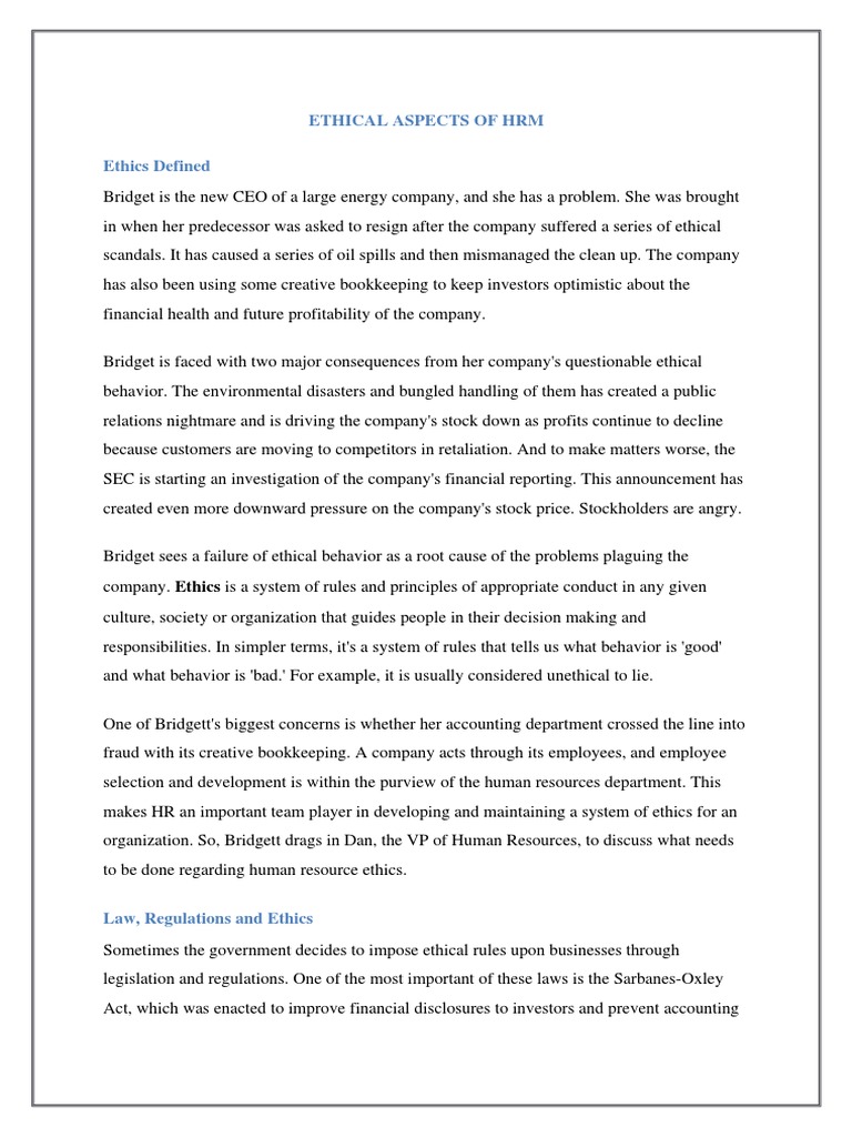 Ethical Aspects of HRM Ethics Defined | PDF | Stakeholder (Corporate ...