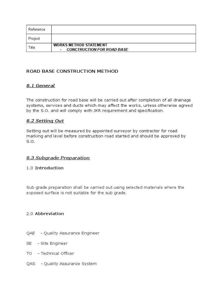 Method of Statement Road Work | PDF