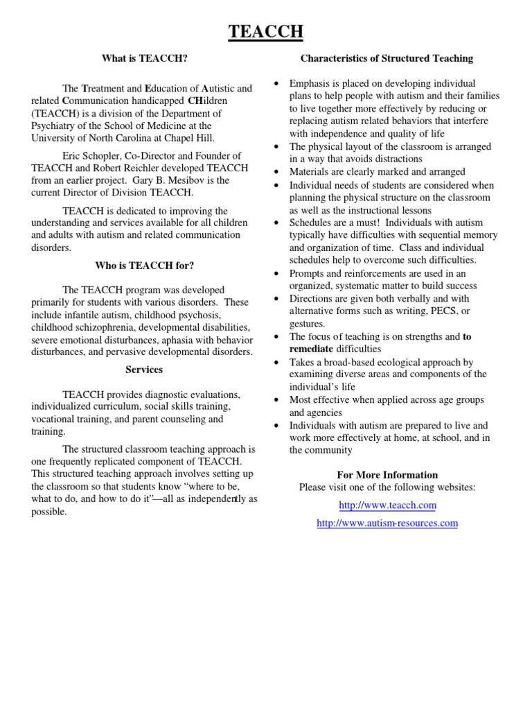 Teacch: What Is TEACCH? Characteristics of Structured Teaching ...