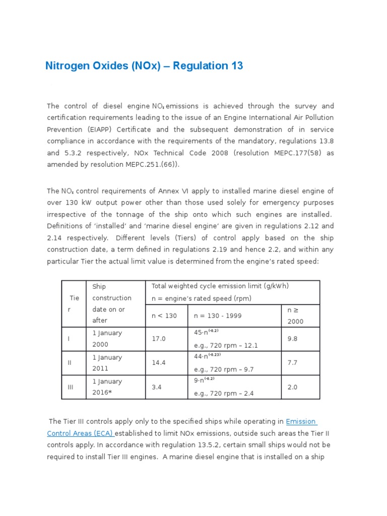 NOx Emission Control Regulations Overview | PDF | Wellness | Medical