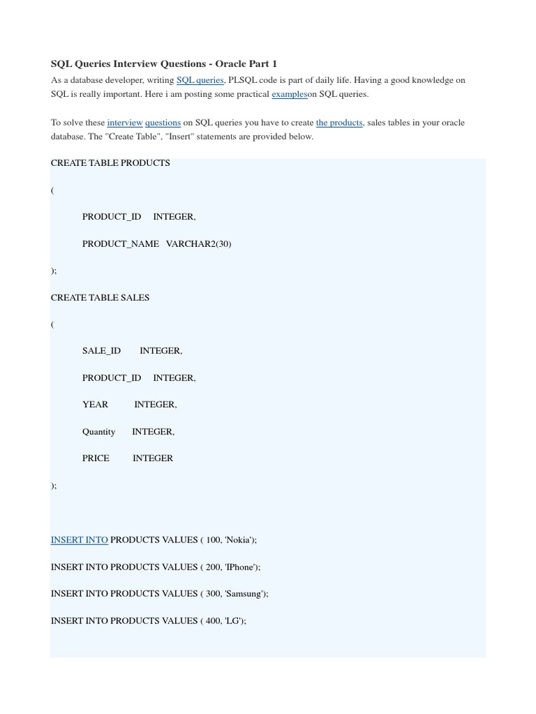 Oracle SQL Interview Queries | PDF | Sql | Data Management Software