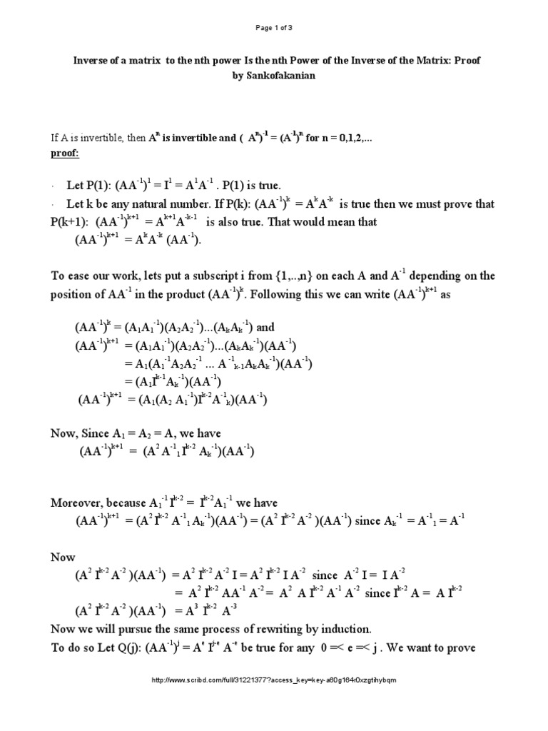 Inverse of A Matrix To The NTH Power Is The NTH Power of The Inverse of ...
