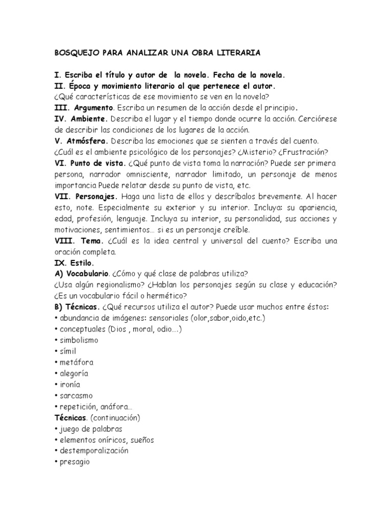 Bosquejo para Análisis Literario | PDF | Cuentos | Autor