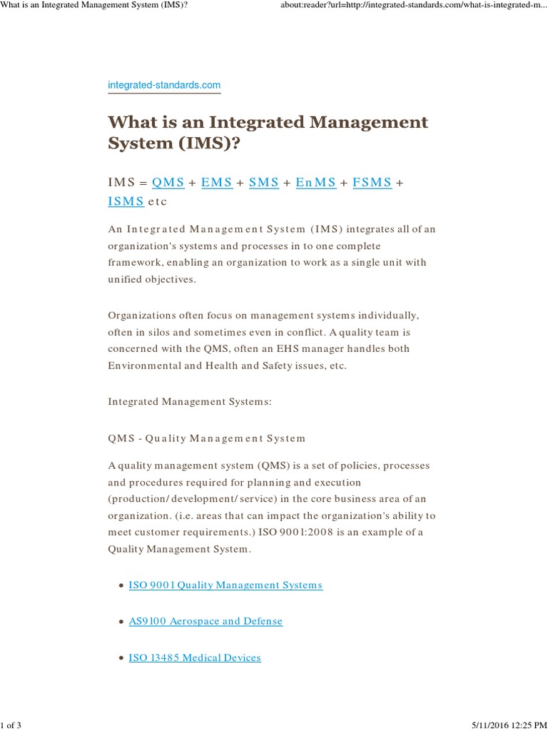 What Is An Integrated Management System (IMS) | PDF | Quality ...