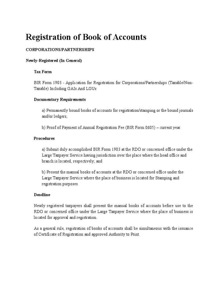BIR Registration of Books of Accounts | PDF