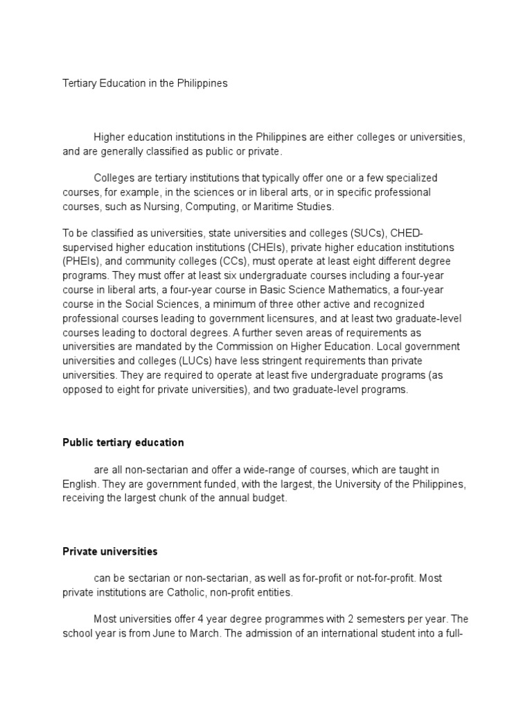 Tertiary Education in The Philippines | PDF | College | Vocational ...
