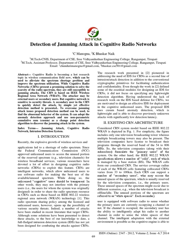 Detection of Jamming Attack in Cognitive Radio Networks: C Manogna, K Bhaskar Naik | PDF ...