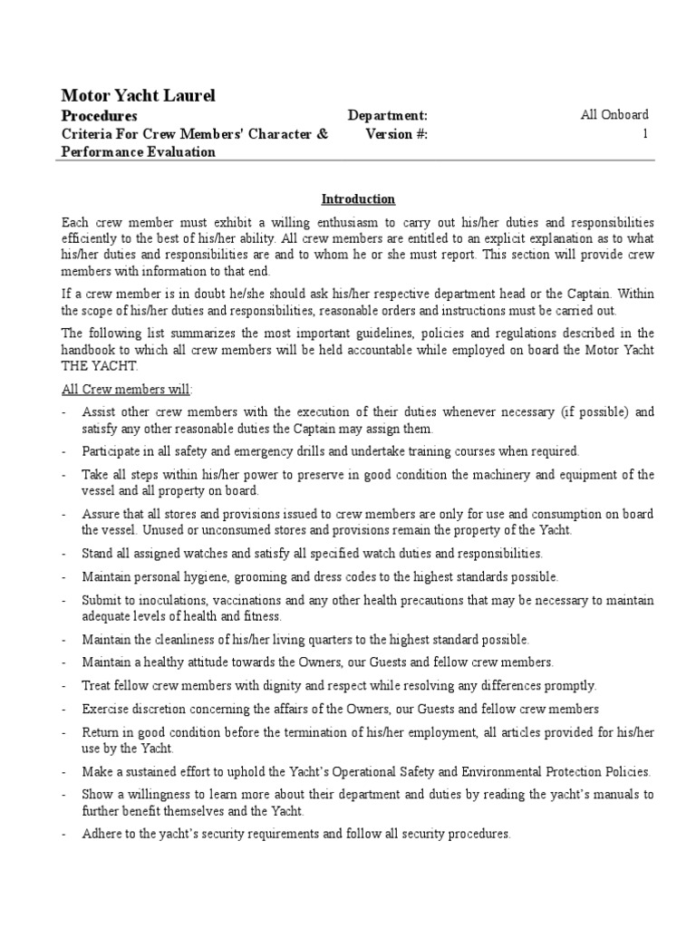 Crew Performance Evaluation Guidelines | PDF | Government Information ...