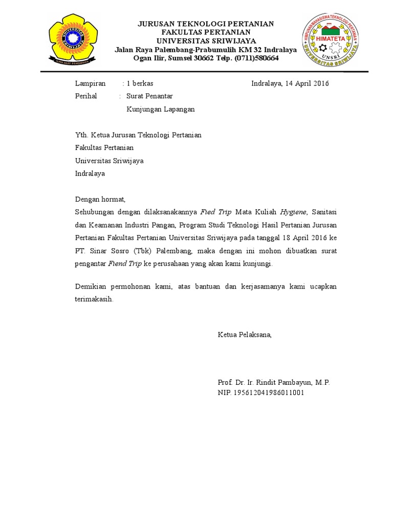 Surat Pengantar Field Trip | PDF