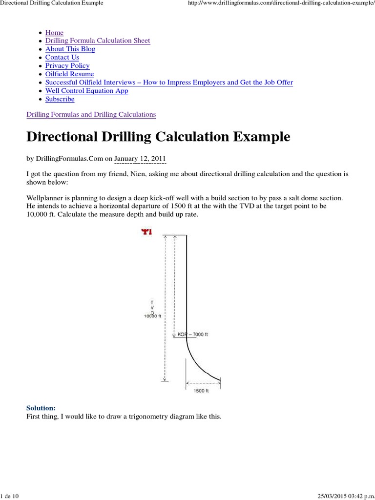 Directional Drilling Calculation Example | PDF | Trigonometric ...