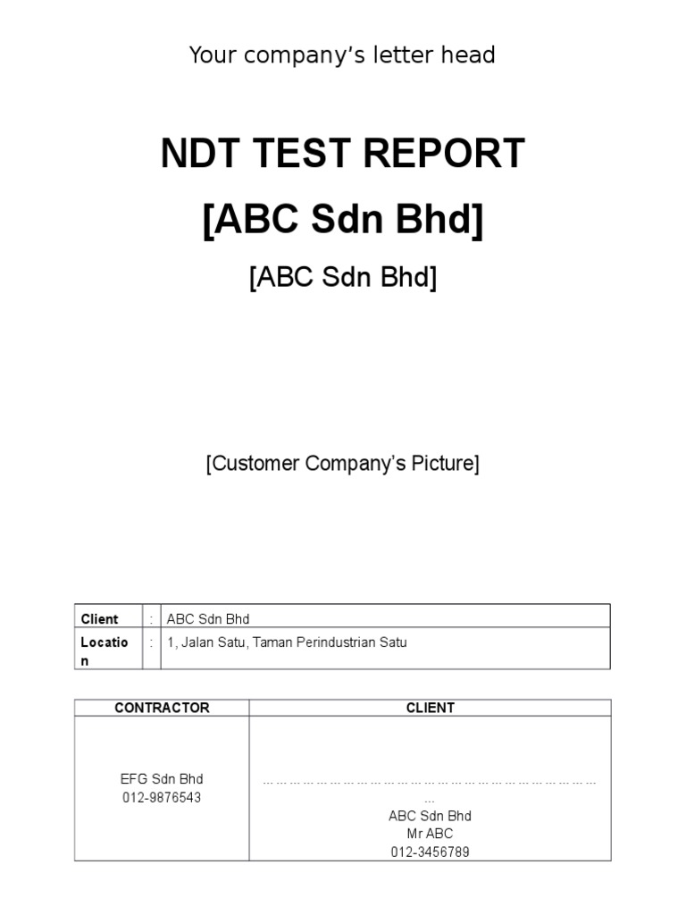 NDT Test Report Front Cover | PDF