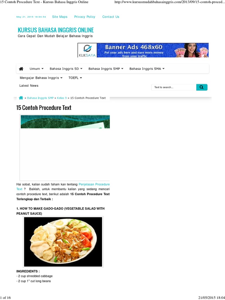 15 Contoh Procedure Text - Kursus Bahasa Inggris Online | PDF | Spoon ...