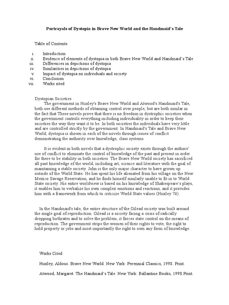 Portrayals of Dystopia in Brave New World and The Handmaid | PDF | Dystopia