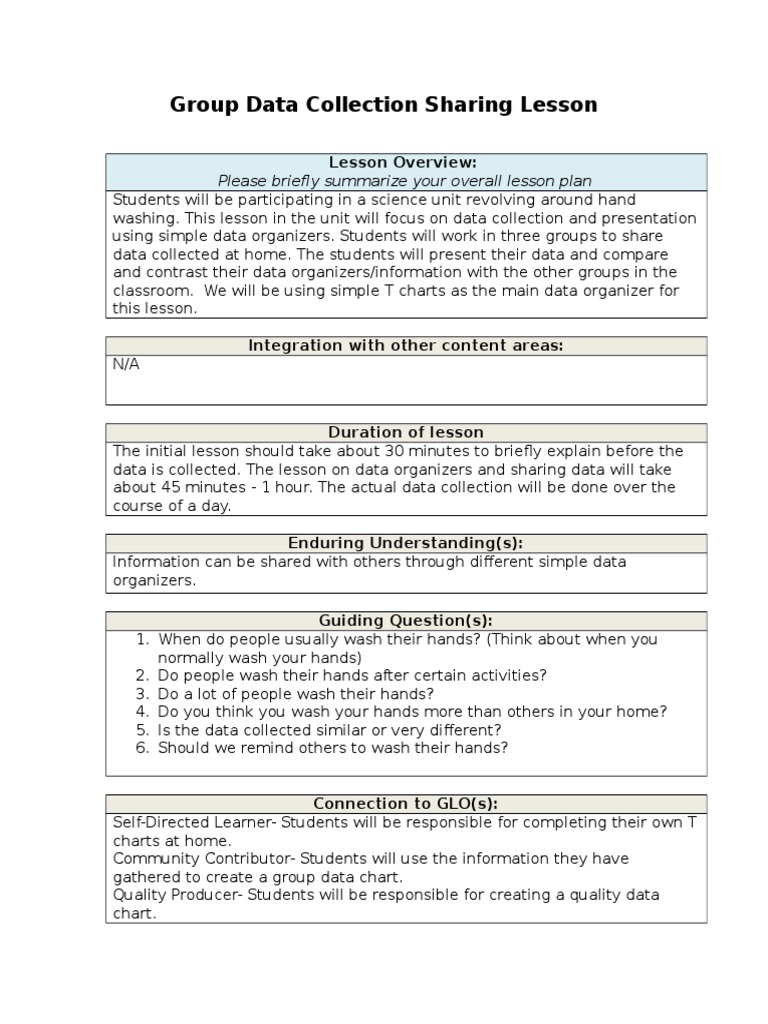 Hand Washing Data Collection Lesson | PDF | Educational Assessment ...