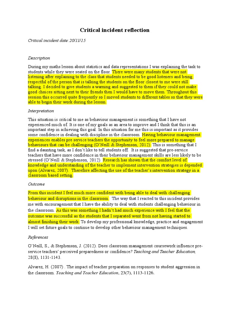Critical Incident Reflection Week 1 | PDF | Teacher Education | Teachers