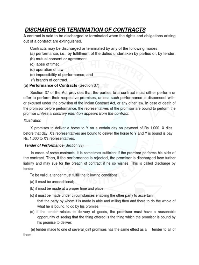 Discharge of Contract | PDF | Breach Of Contract | Assignment (Law)