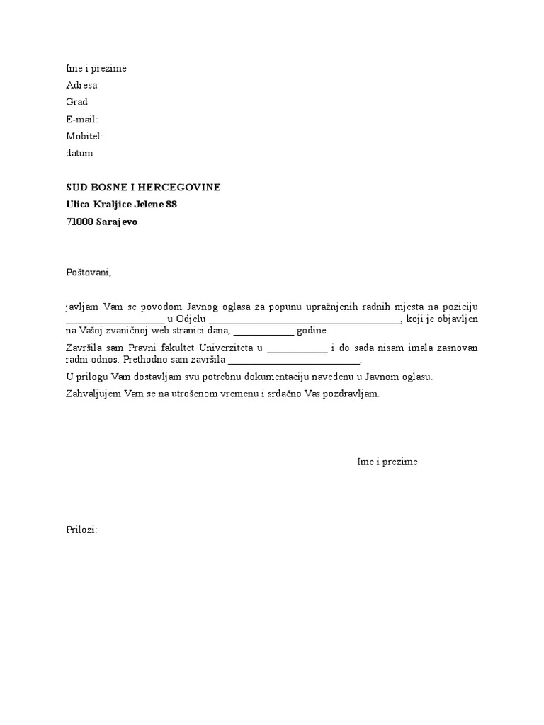 Prijava Za Posao Primjer | PDF