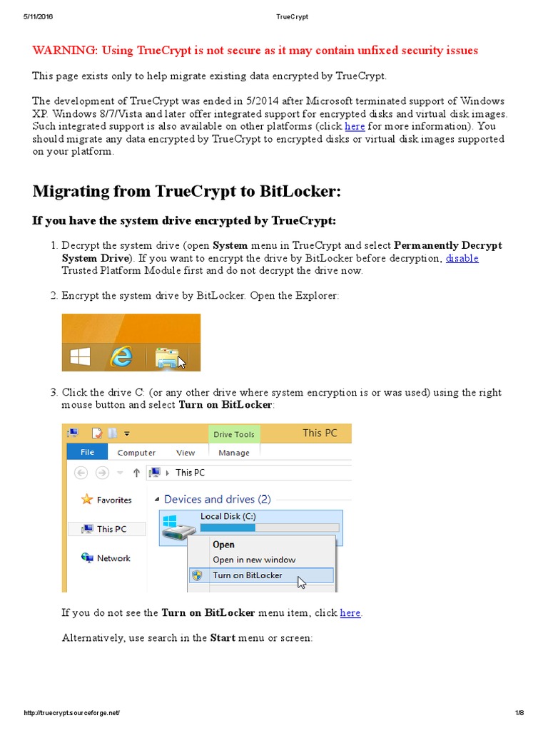 Migrating From Truecrypt To Bitlocker:: Warning: Using Truecrypt Is Not Secure As It May Contain ...