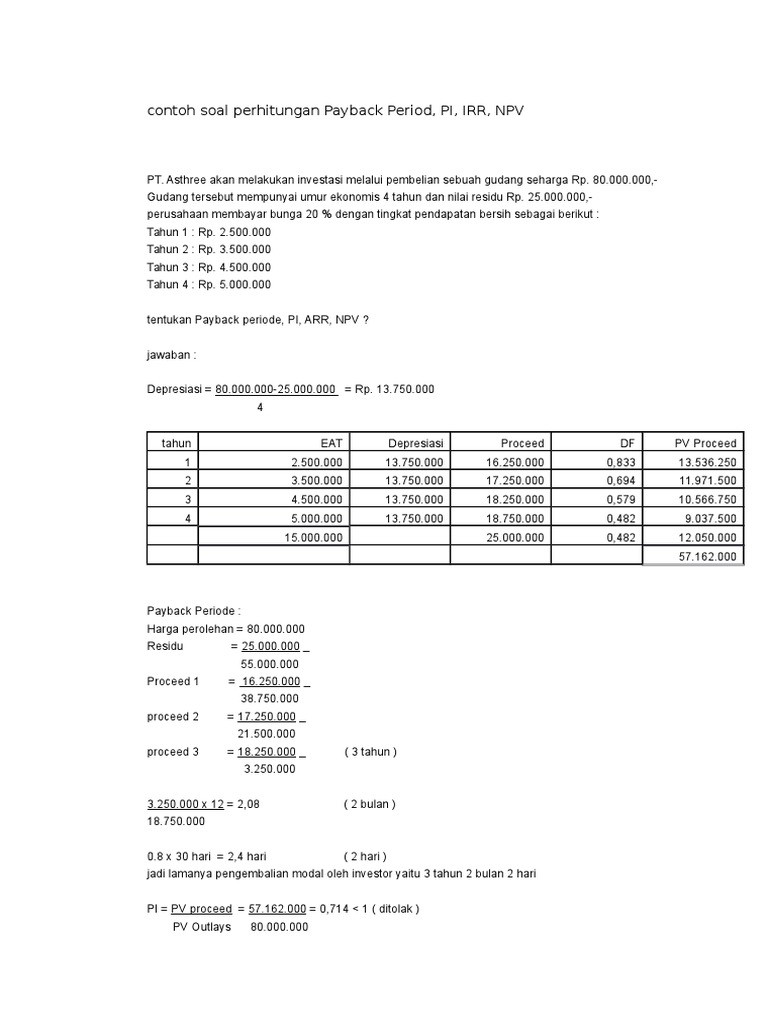 Contoh Soal Perhitungan Payback Period | PDF
