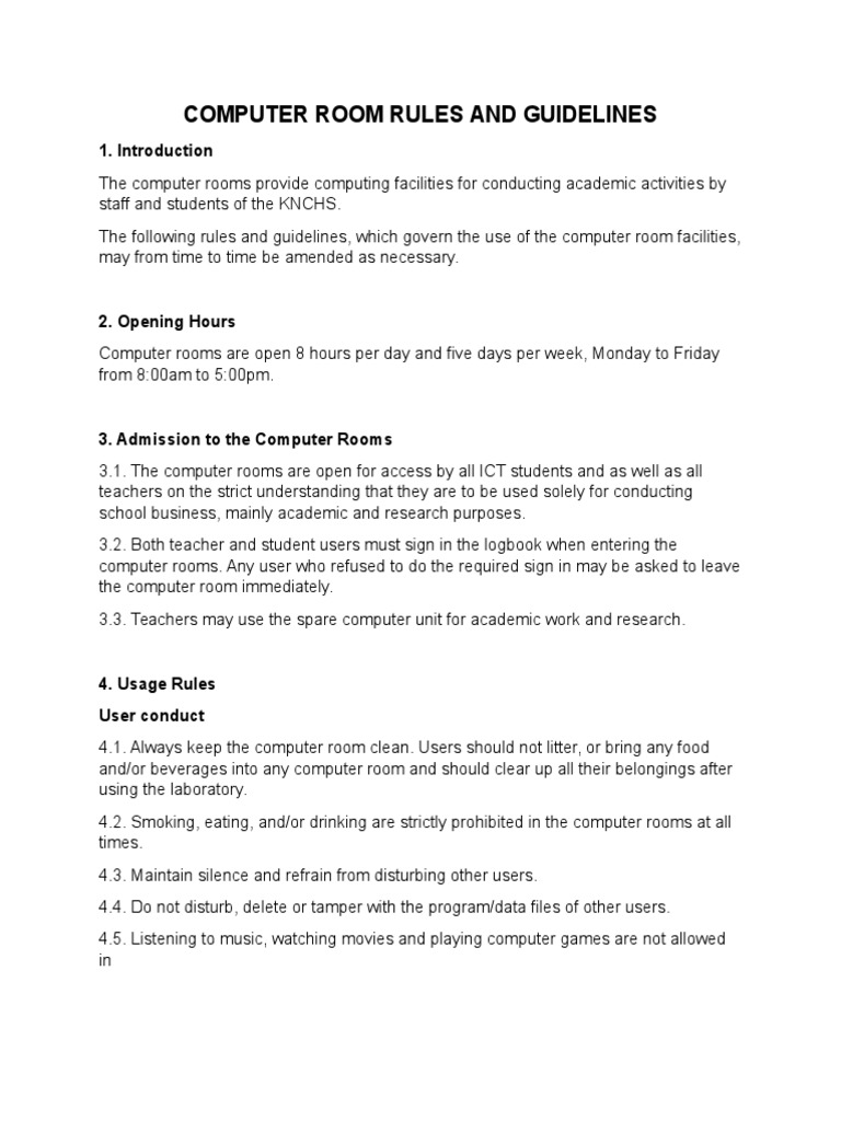 Computer Room Rules and Guidelines | PDF | Data Center | Copyright ...