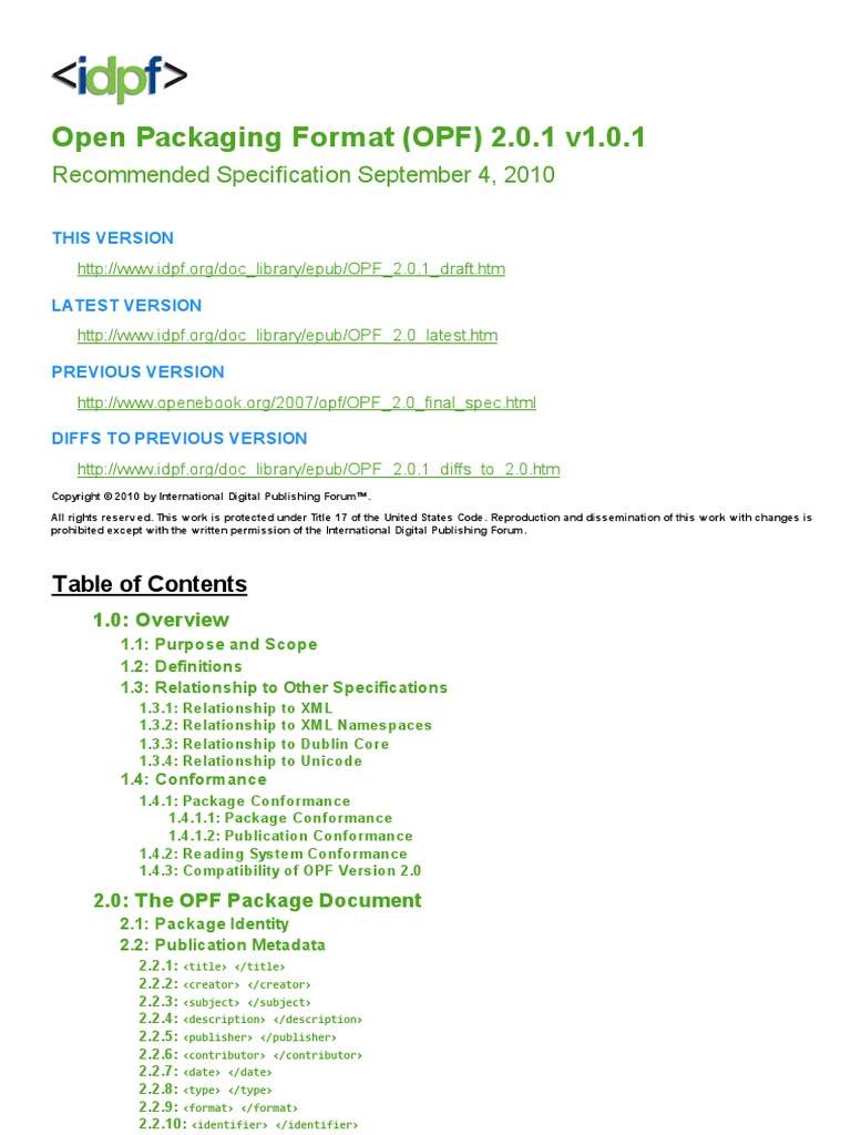 Open Packaging Format (OPF) 2.0.1 v1 | PDF | Xml | Metadata