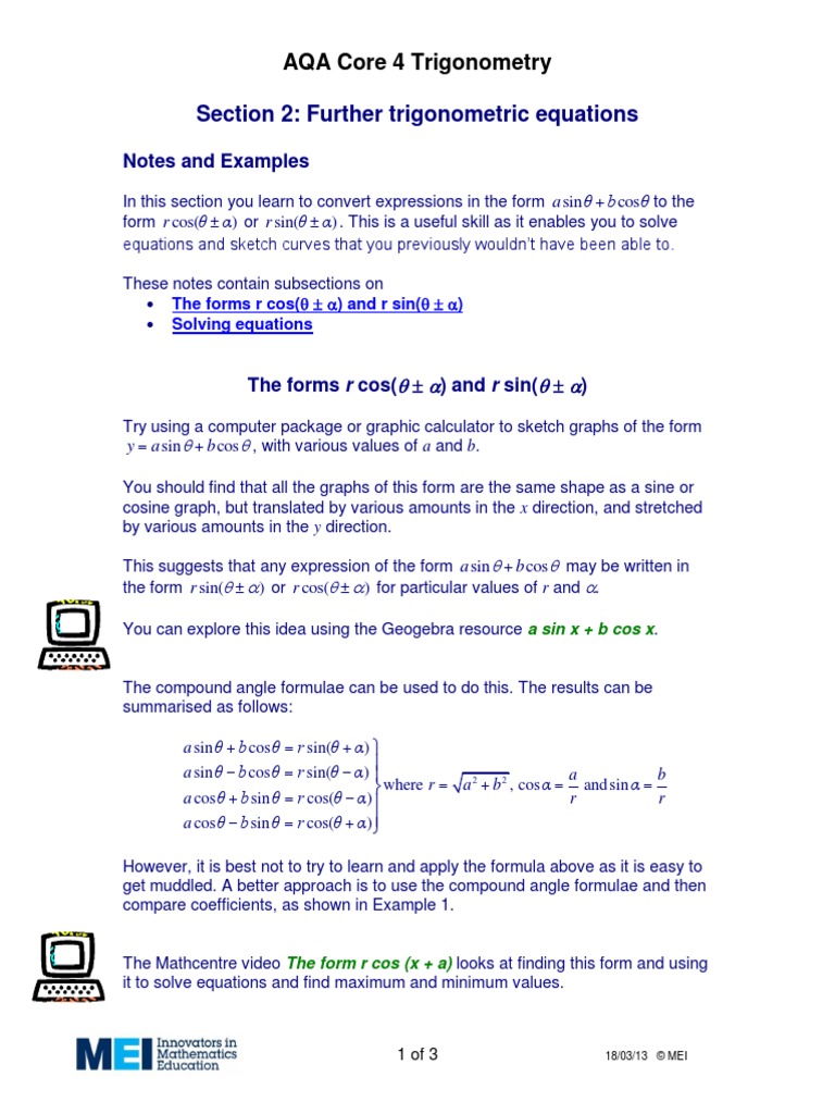 Further Trigonometric Equations | PDF | Trigonometric Functions | Sine