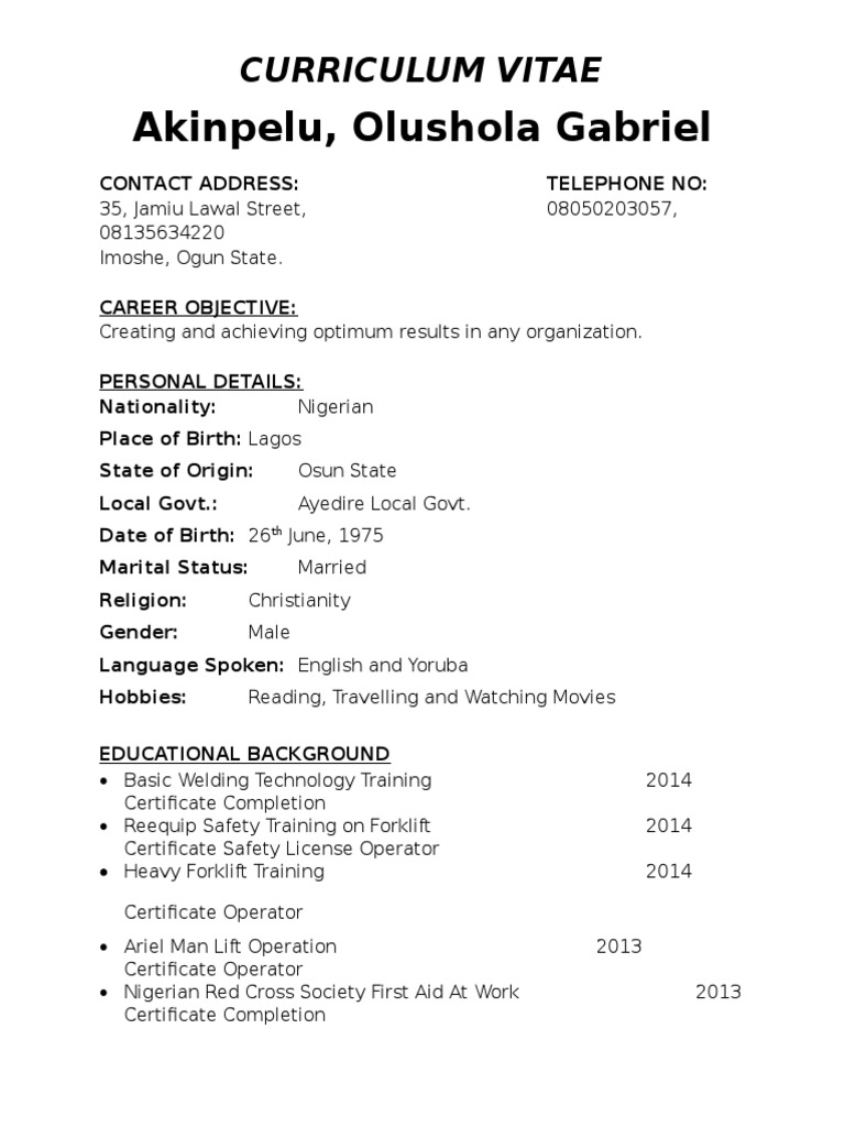 Sample CV For Welder | PDF