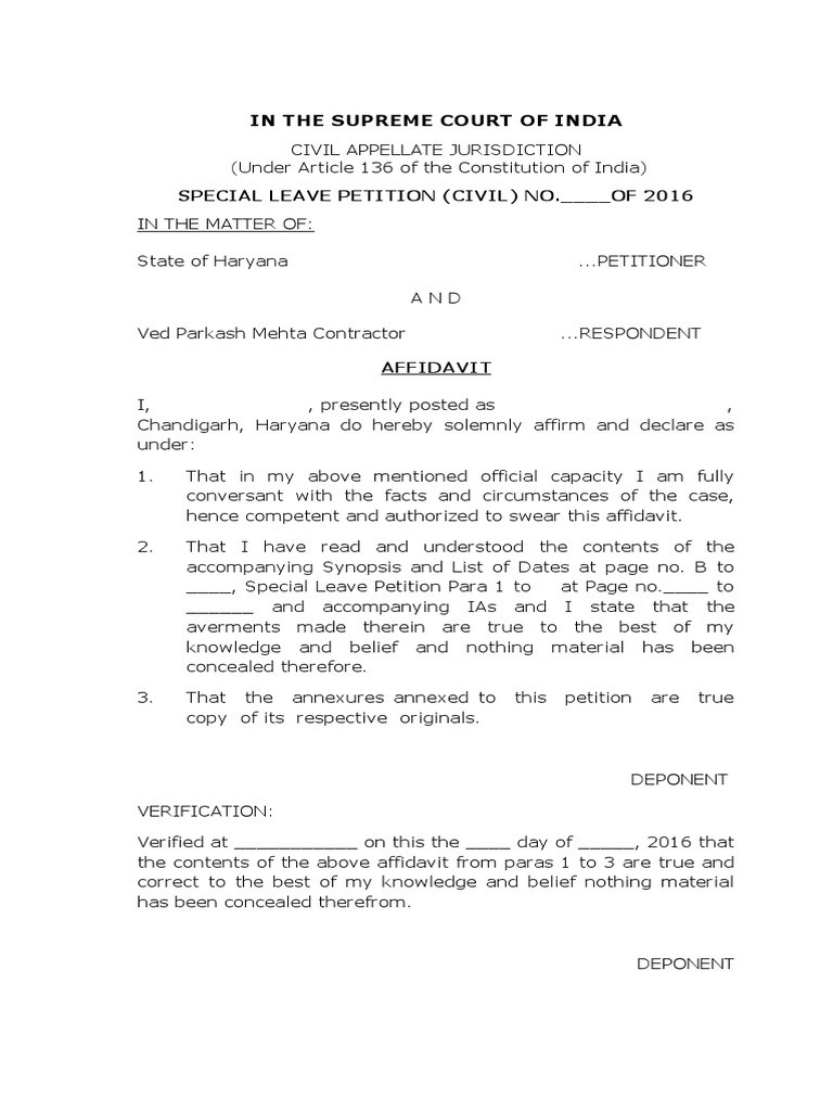 Affidavit Format in Supreme Court | PDF
