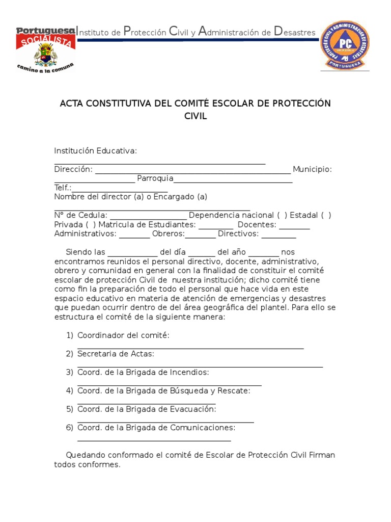 Acta Constitutiva Del Comité Escolar de Protección Civil | PDF