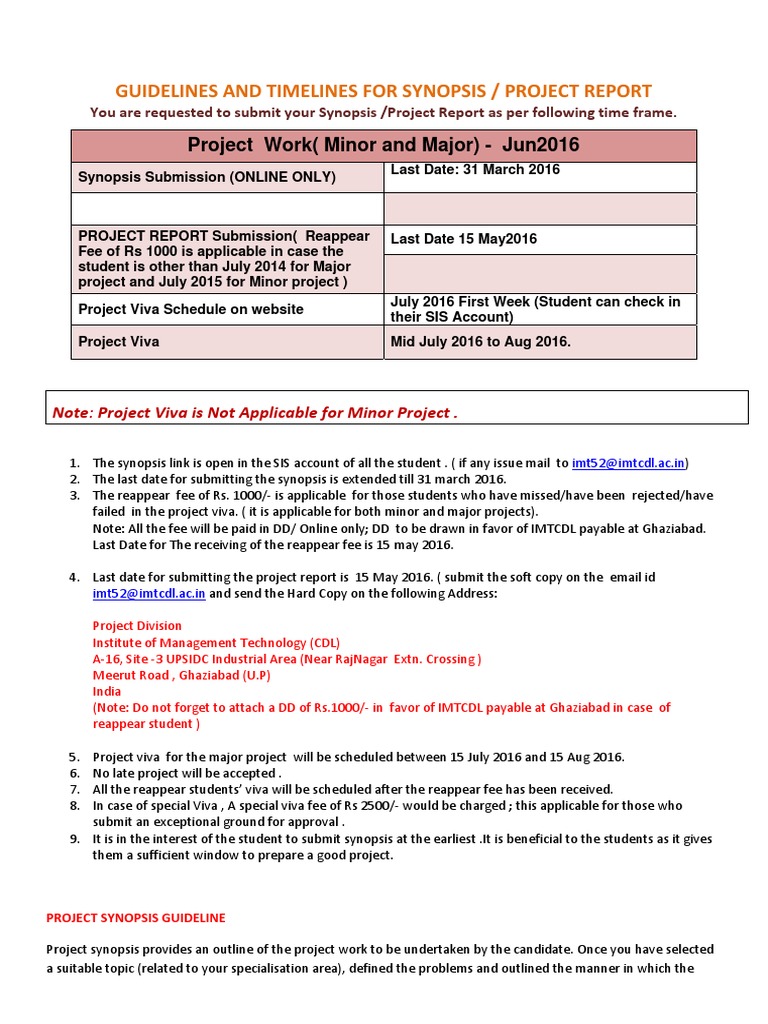 Project Timeline For IMT CDL | PDF