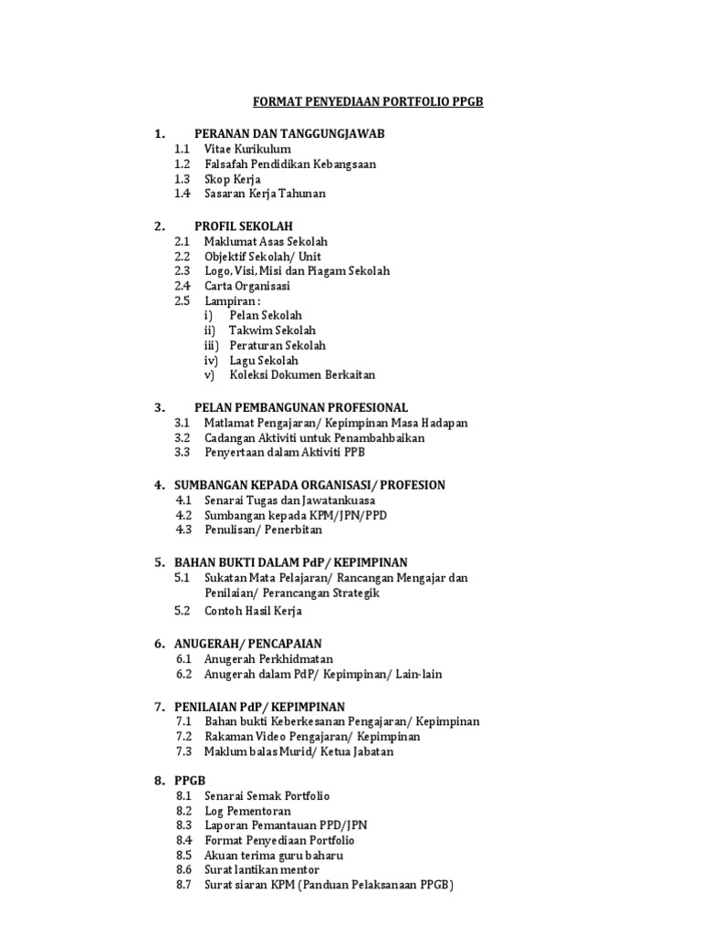 A4. Format Penyediaan Portfolio PPGB | PDF