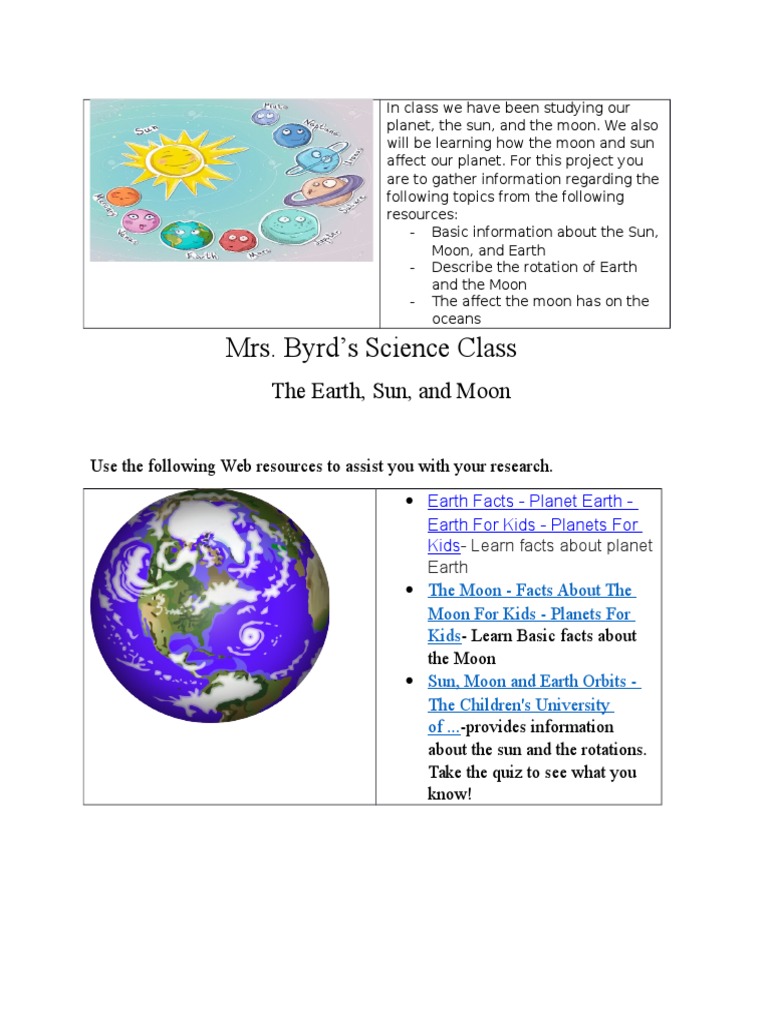 Earth, Sun, and Moon Facts for Kids | PDF | Moon | Earth