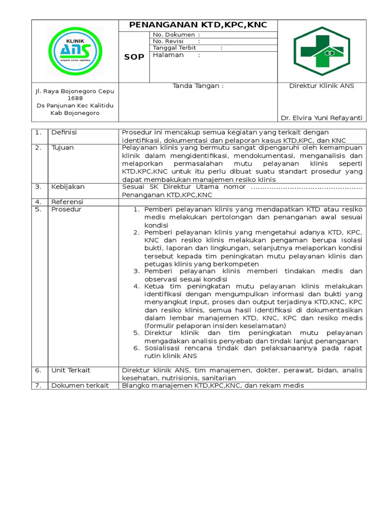 Sop Penanganan KTD, KPC, KNC | PDF