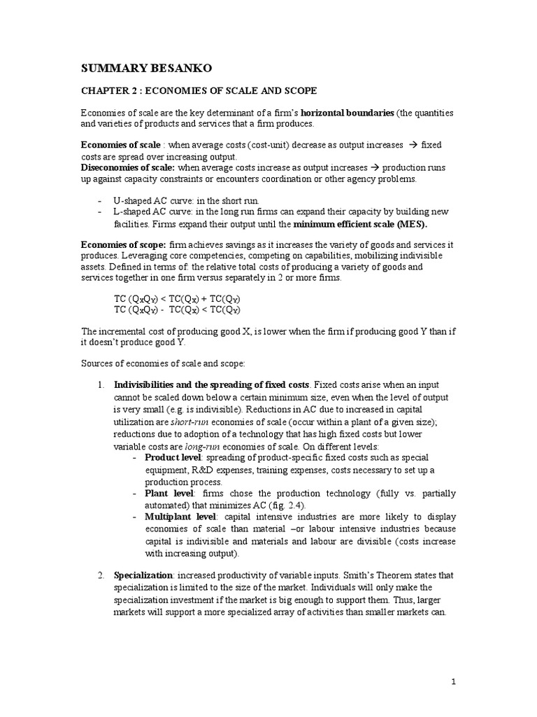 Besanko Summary | PDF | Economies Of Scale | Profit (Economics)