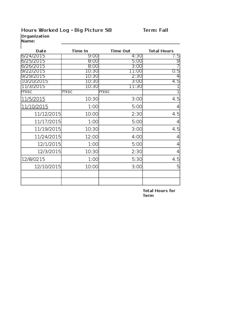 Fall Hours Worked Log for Simon Walter | PDF