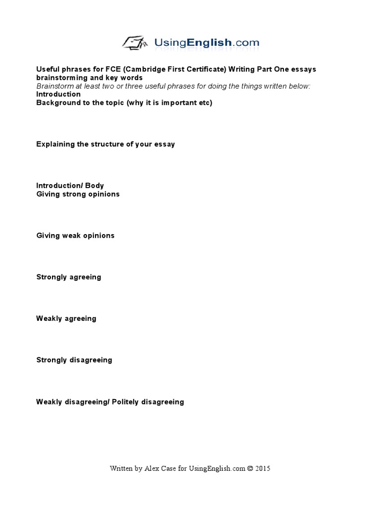 Fce Cambridge First Certificate Writing Part One Useful Phrases | PDF ...