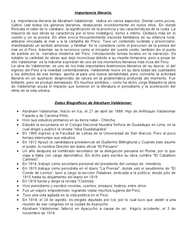 Abraham Valdelomar Bibliografía y obras | Ficción y literatura
