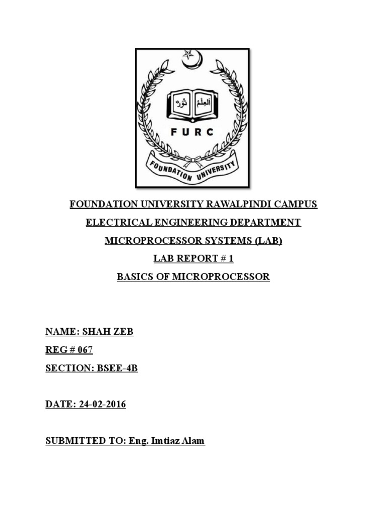 Foundation University Rawalpindi Campus Electrical Engineering Department Microprocessor Systems ...