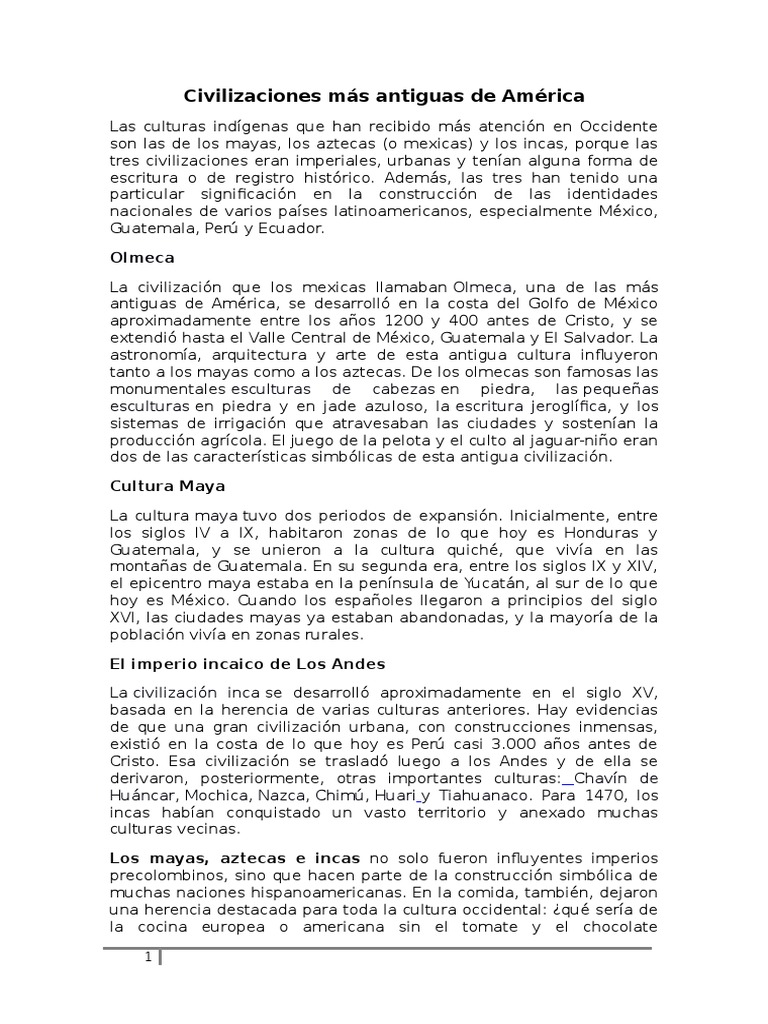 Civilizaciones más antiguas de América | PDF | Civilización maya ...
