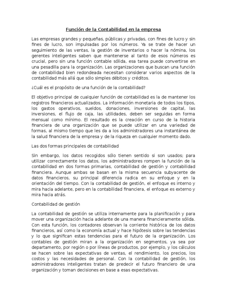 La importancia de la función contable en las empresas | PDF ...