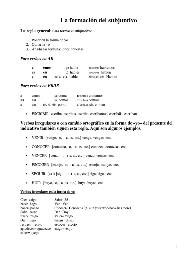 Formación del subjuntivo en español | PDF | Verbo | Morfología