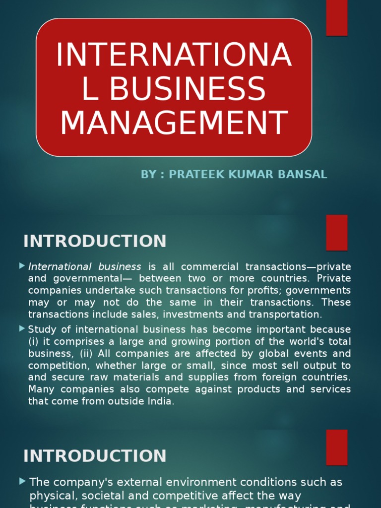 Internationa L Business Management: By: Prateek Kumar Bansal | PDF ...